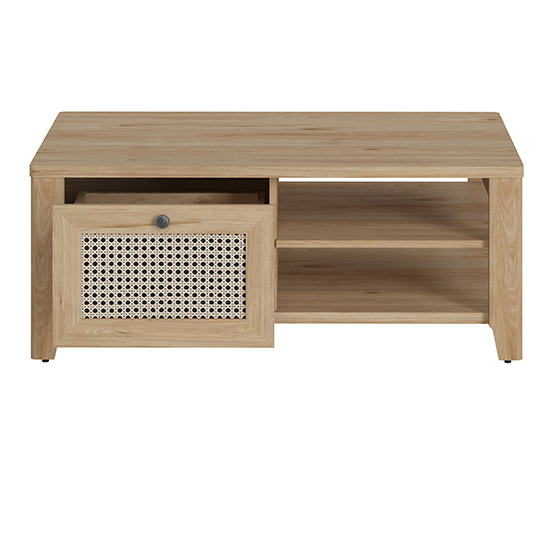 Cicero Coffee Table With 1 Drawer In Oak And Rattan Effect