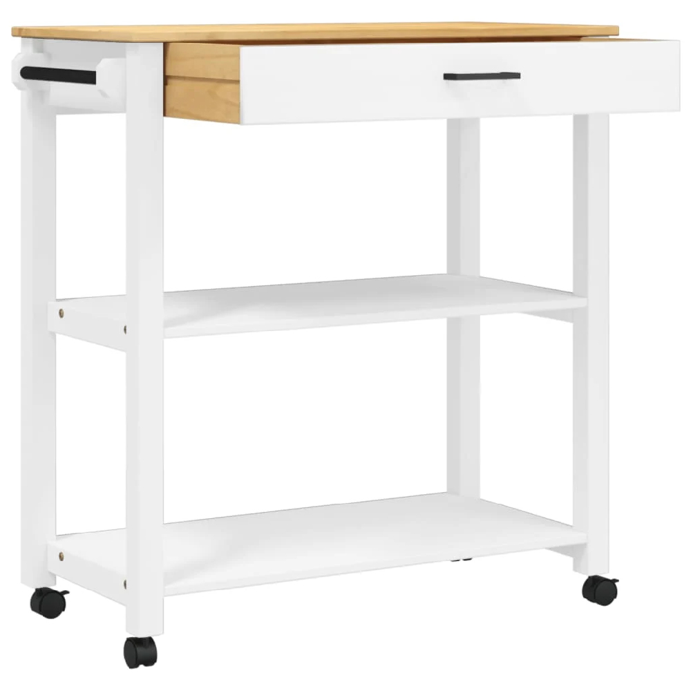 Coachella Wooden Large Kitchen Trolley With 1 Drawer In White Oak