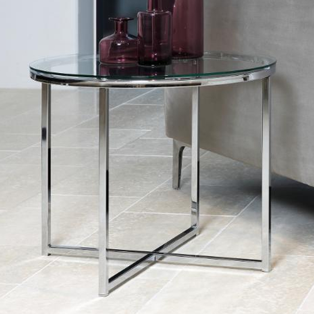 Coeur Clear Glass Round Side Table With Chrome Frame