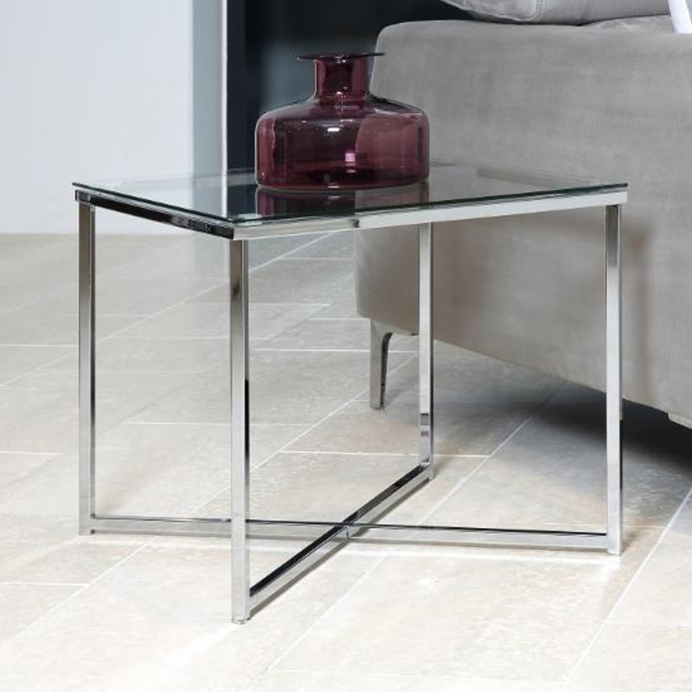 Coeur Clear Glass Square Side Table With Chrome Frame