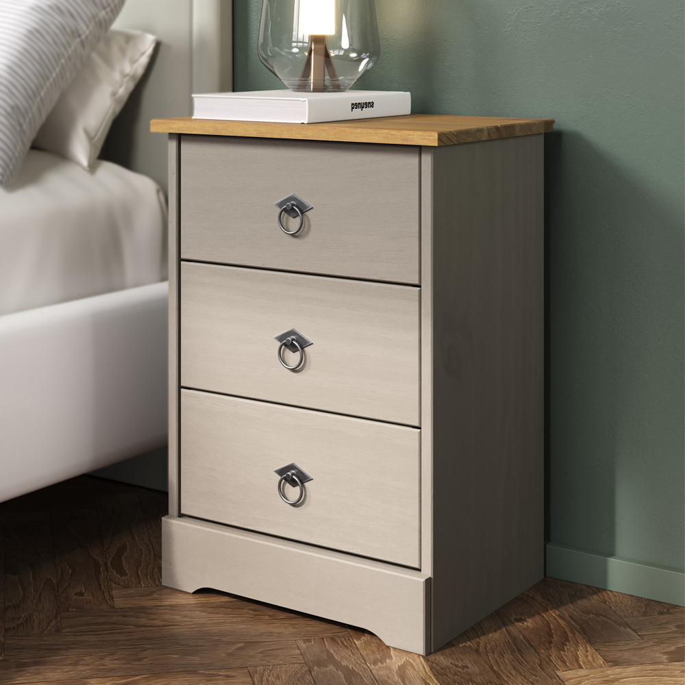 Consett Wooden Cabinet With 3 Drawers - Grey Oak