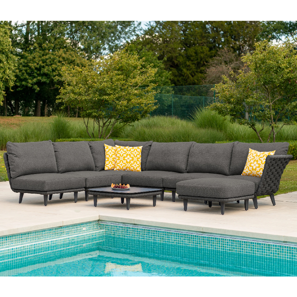 Crod Outdoor Lounger Set With Coffee Table In Dark Grey | Furniture in Fashion