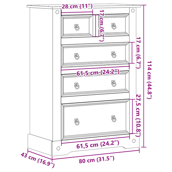 Croydon Wooden Chest Of 5 Drawers Medium In Brown