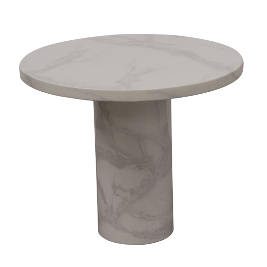 Cupric Marble Lamp Table Round In Bone White Gloss Finish | Furniture ...