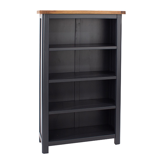 Dallon Narrow Wooden Bookcase In Midnight Blue