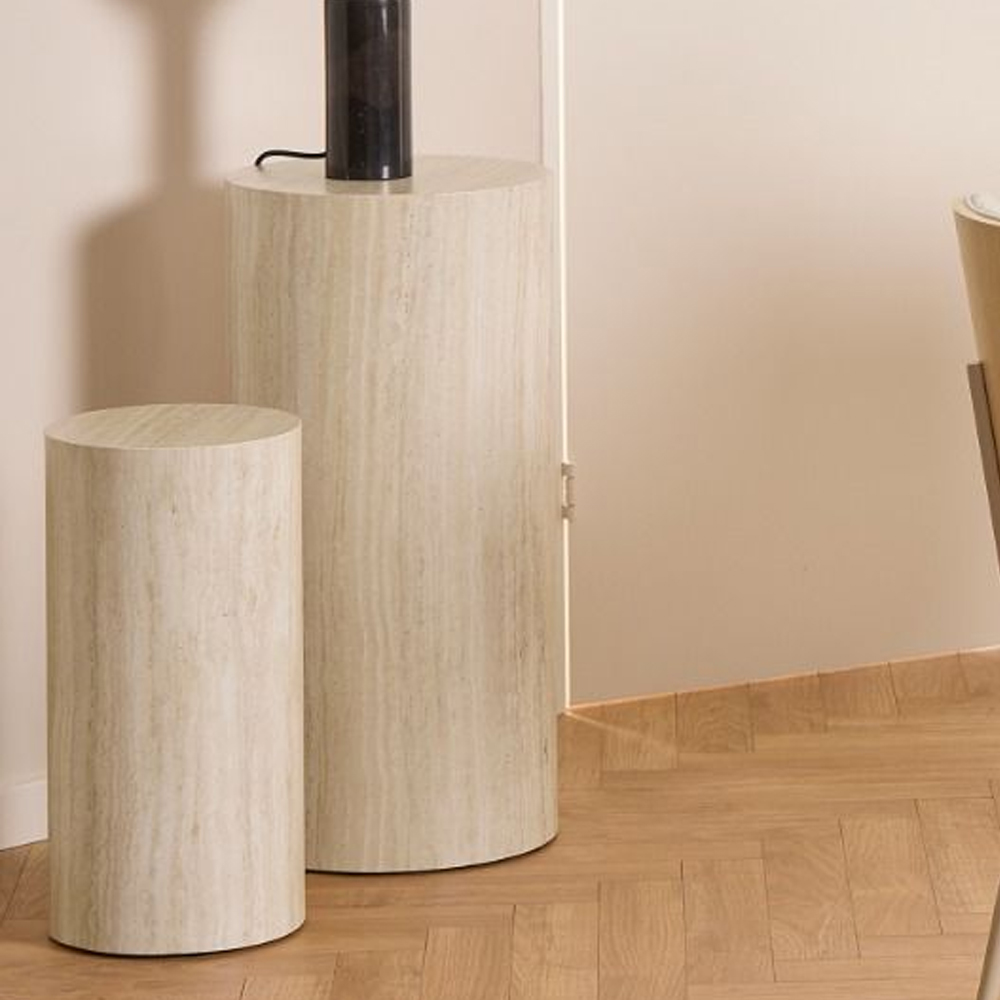 Dania Wooden Round Set Of 2 Pedestal In Travertine