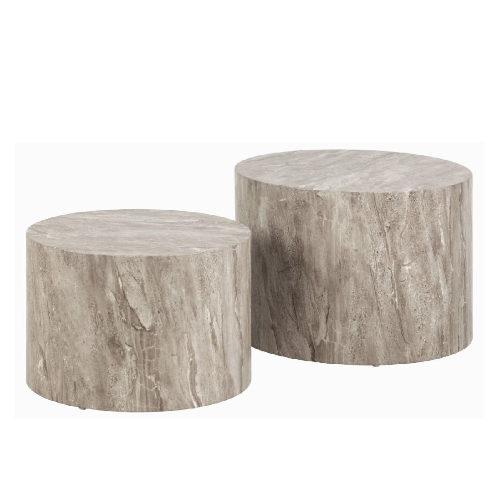 Dania Wooden Set Of 2 Coffee Table Round In Grey Marble Effect