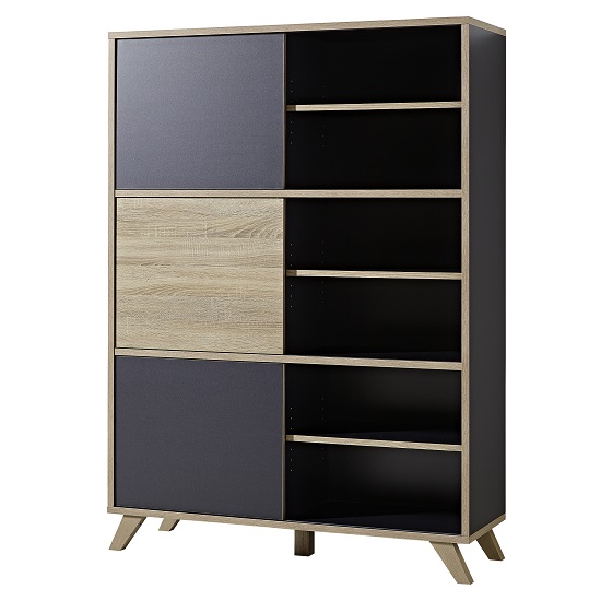 Darcey Wooden Shelving Unit Tall In Anthracite And Sonoma Oak