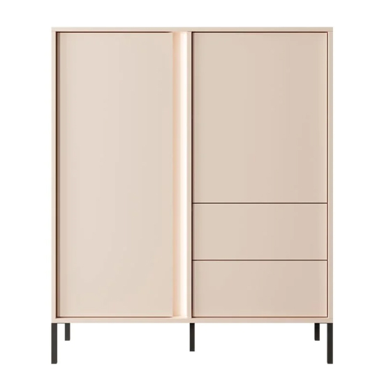 Davis Wooden Highboard 2 Doors 2 Drawers In Beige With LED