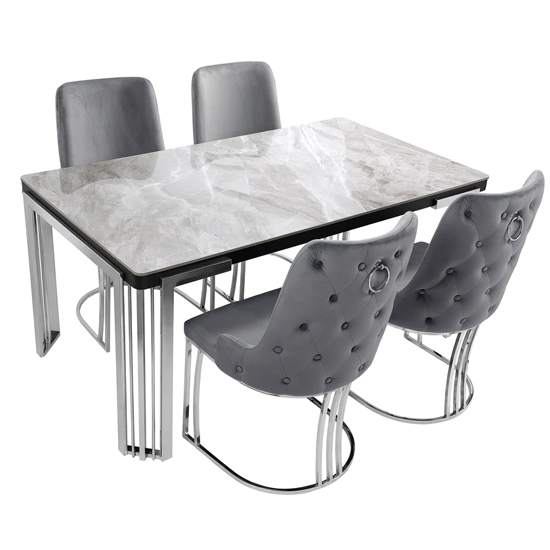 Davos Grey Sintered Stone Dining Table With Silver Frame