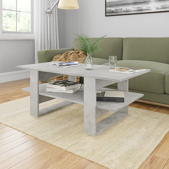 Dawid Wooden Coffee Table With Undershelf In Concrete Effect | Furniture in Fashion