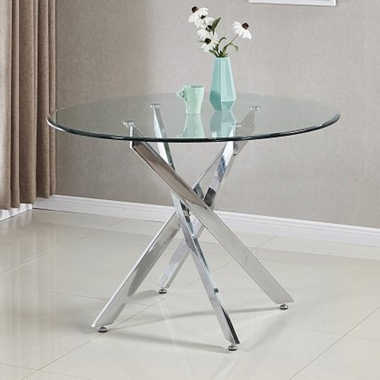 Daytona Round Glass Dining Table With 4 Chicago White Chairs