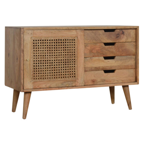 Debby Wooden Sideboard In Oak Ish Rattan Design | Furniture in Fashion