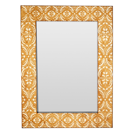 Demast Printed Damask Pattern Wall Mirror In Gold Wooden Frame ...