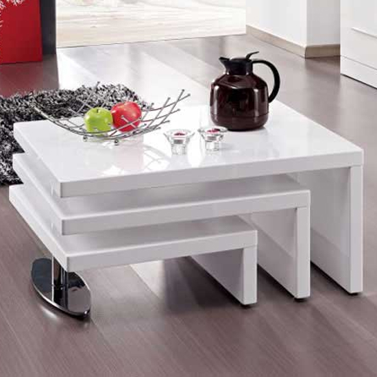Design Rotating High Gloss Coffee Table With 3 Tops In White