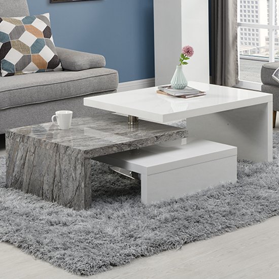 Design Rotating High Gloss Coffee Table With 3 Tops In White ...
