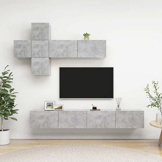 Detlef Wall Hung Wooden Entertainment Unit In Concrete Effect