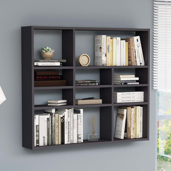 Deus Wooden Wall Shelf With 10 Compartments In Concrete Effect ...