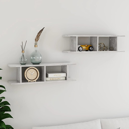 Devlin Set Of 2 Wooden Wall Shelf In Concrete Effect