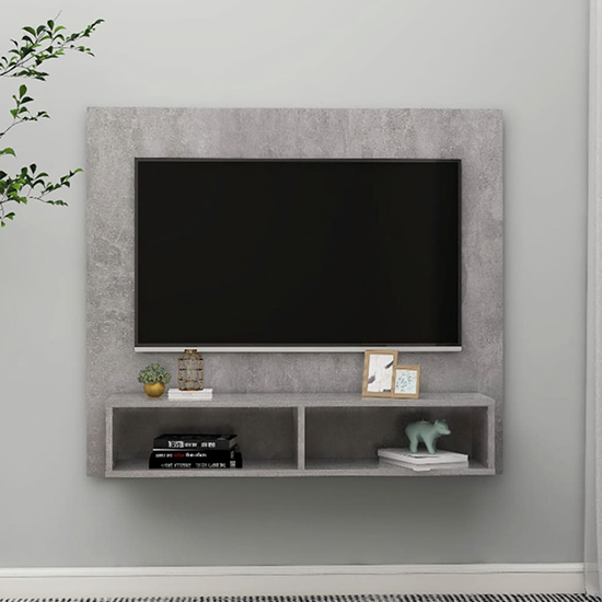 Dierk Wooden Wall Entertainment Unit In Concrete Effect