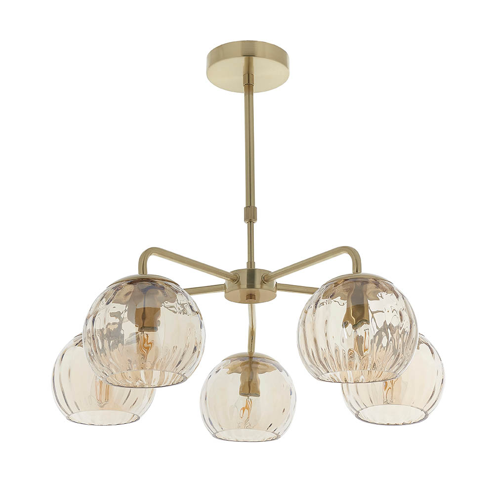 Dimple 5 Light Champagne Glass Shade Semi Flush Light In Brass