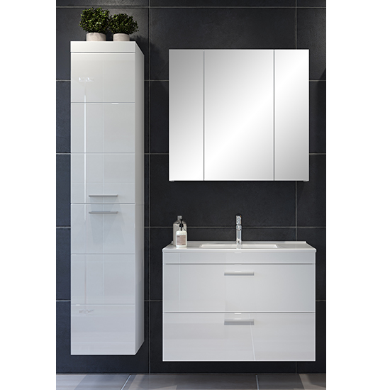 Disuq Wall Hung High Gloss Bathroom Furniture Set 3 In White