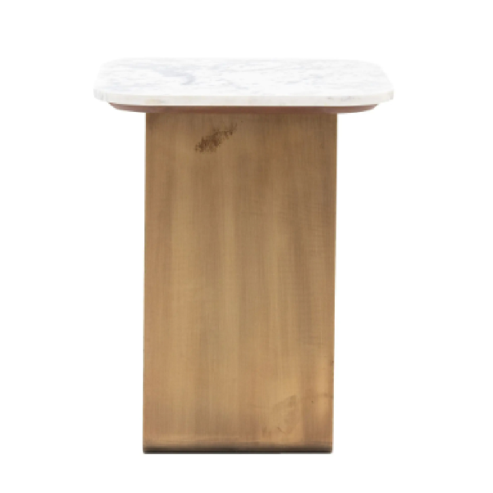 Duluth White Marble Top Side Table With Gold Base