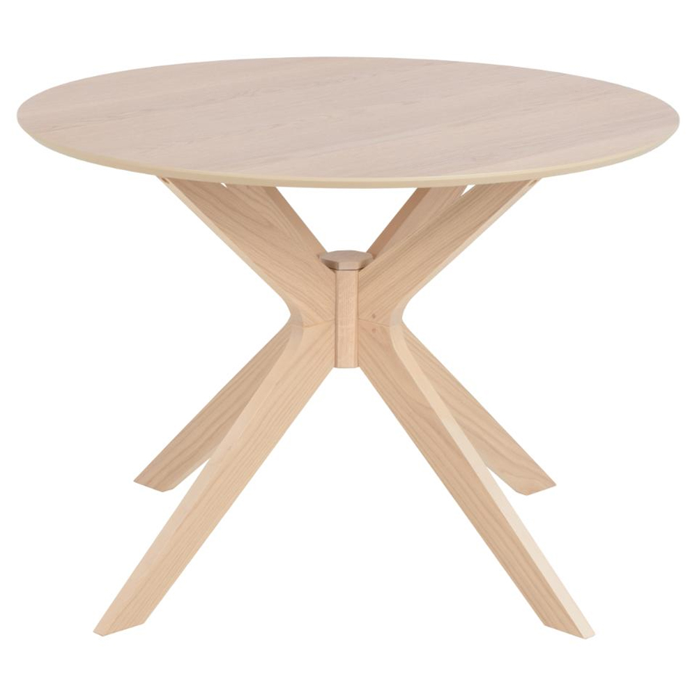Durant Wooden Round Dining Table In Matt White Oak