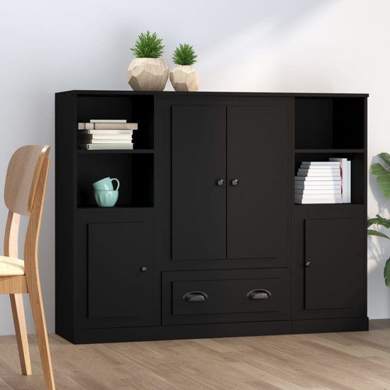 Dylan Wooden Highboard With 4 Doors 2 Drawers In Black | Furniture in ...