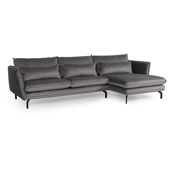 Edel Fabric Corner Sofa In Grey With Black Metal Legs