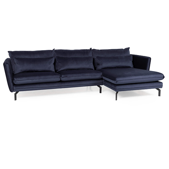 Edel Fabric Corner Sofa In Navy With Black Metal Legs