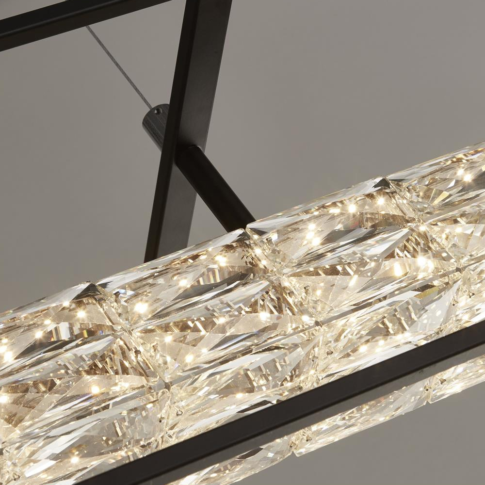 Elevator LED Crystal Glass Pendant Light In Matt Black
