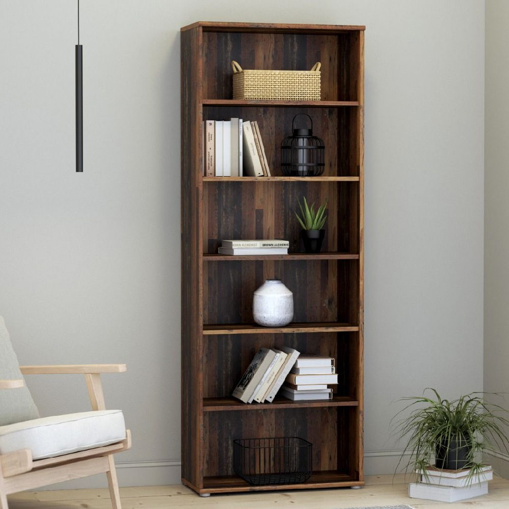 Elgin Wooden Wide Bookcase With 6 Shelves In Vintage Oak | Furniture in ...