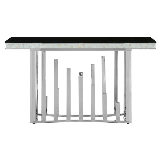 Elizak Black Glass Top Console Table With Silver Metal Frame ...