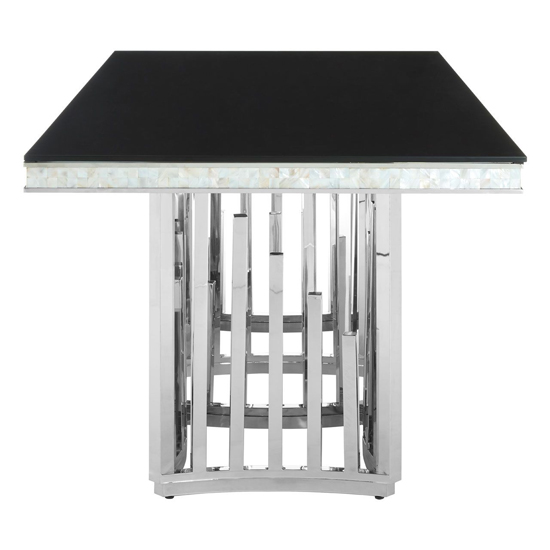 Elizak Black Glass Top Dining Table With Silver Metal Frame