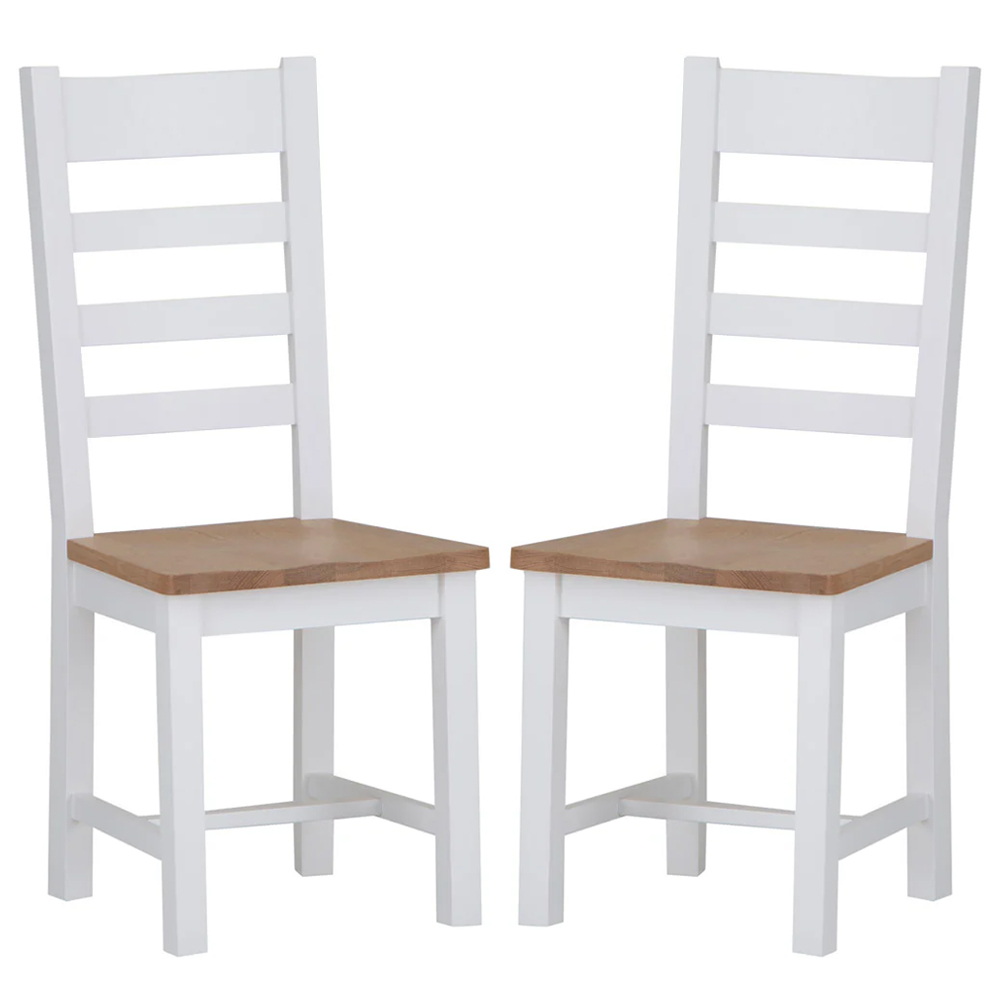 Elkin Ladder Back Oak And White Wooden Dining Chairs In Pair