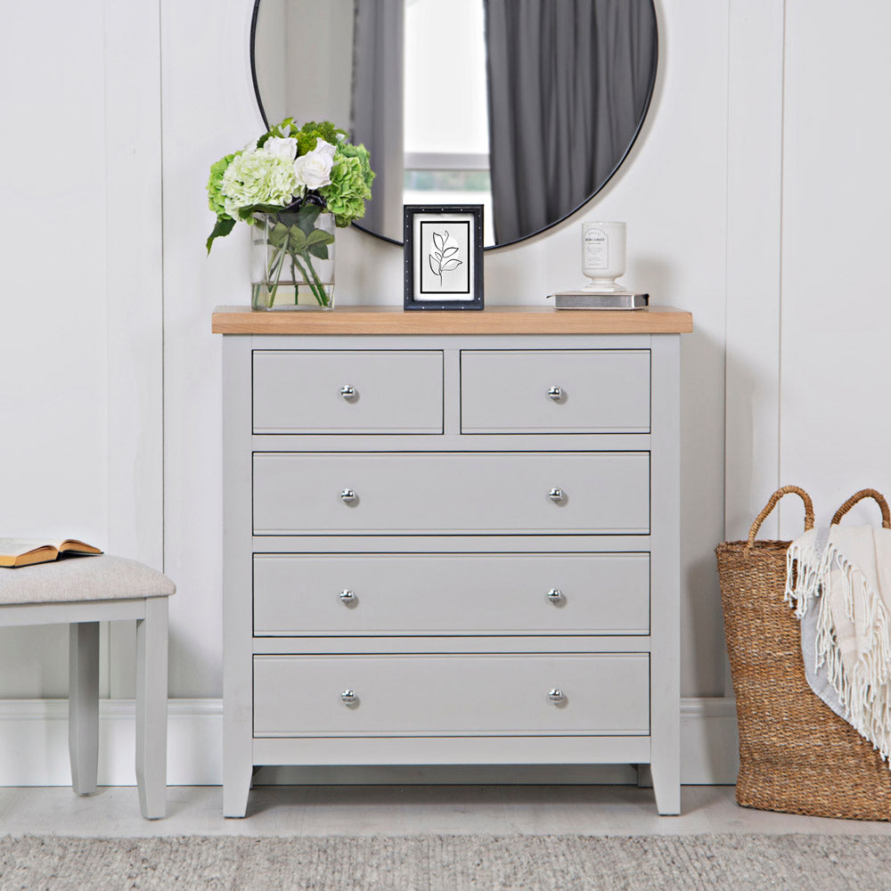 Elkin Wooden Chest Of 5 Drawers In Grey And Oak | Furniture in Fashion