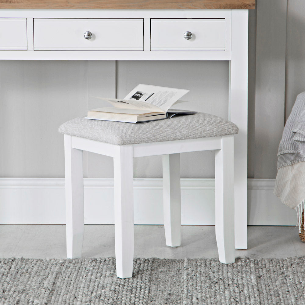 Elkin Wooden Dressing Stool With Fabric Seat In White | Furniture in ...