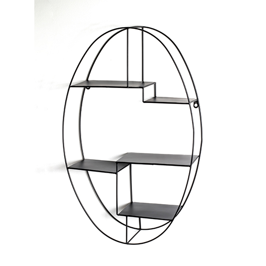 Elwoka Oval 3 Shelves Metal Wall Shelf In Black