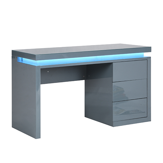 Emerson High Gloss Computer Desk In Grey With LED Lighting | Furniture ...