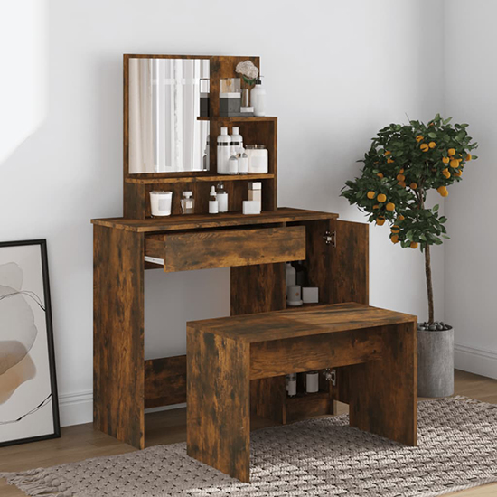 Emery Wooden Dressing Table Set In Smoked Oak | Furniture in Fashion
