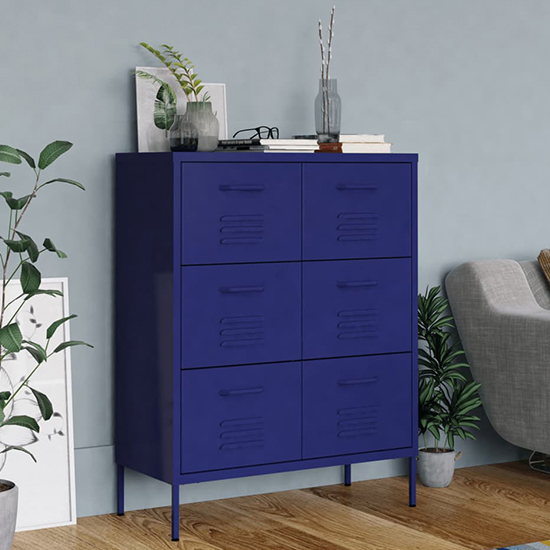 Emrik Steel Storage Cabinet With 6 Drawers In Navy Blue