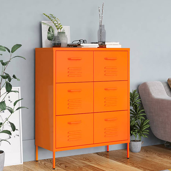 Emrik Steel Storage Cabinet With 6 Drawers In Orange | Furniture in Fashion