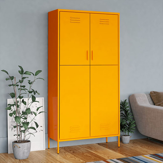 Emrik Steel Wardrobe With 2 Doors In Mustard Yellow