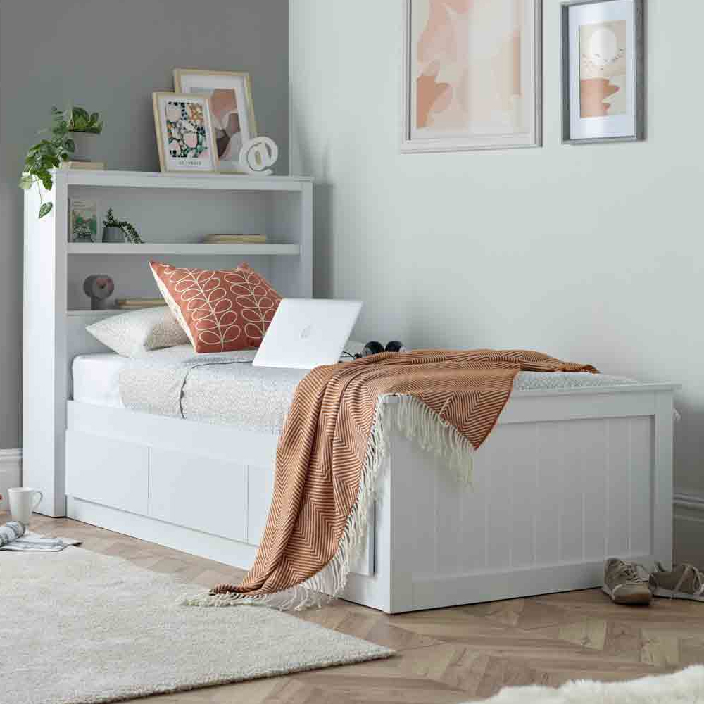 Enoch Enzo Wooden Single Bed With 3 Drawers In White | Furniture in Fashion