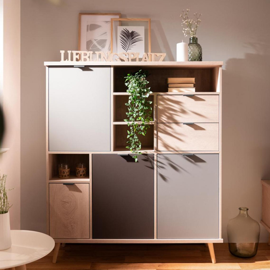 Epik Wooden Highboard In Oak And Multicolour | Sale