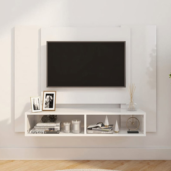 Ermin High Gloss Wall Entertainment Unit In White | Furniture in Fashion