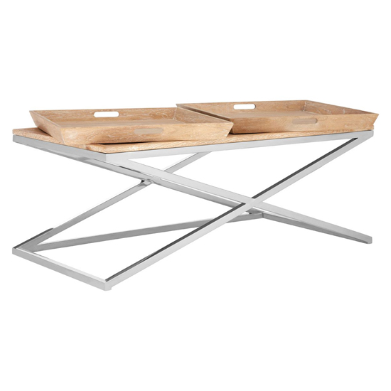 Errai Wooden Tray Coffee Table With Steel Frame In Natural