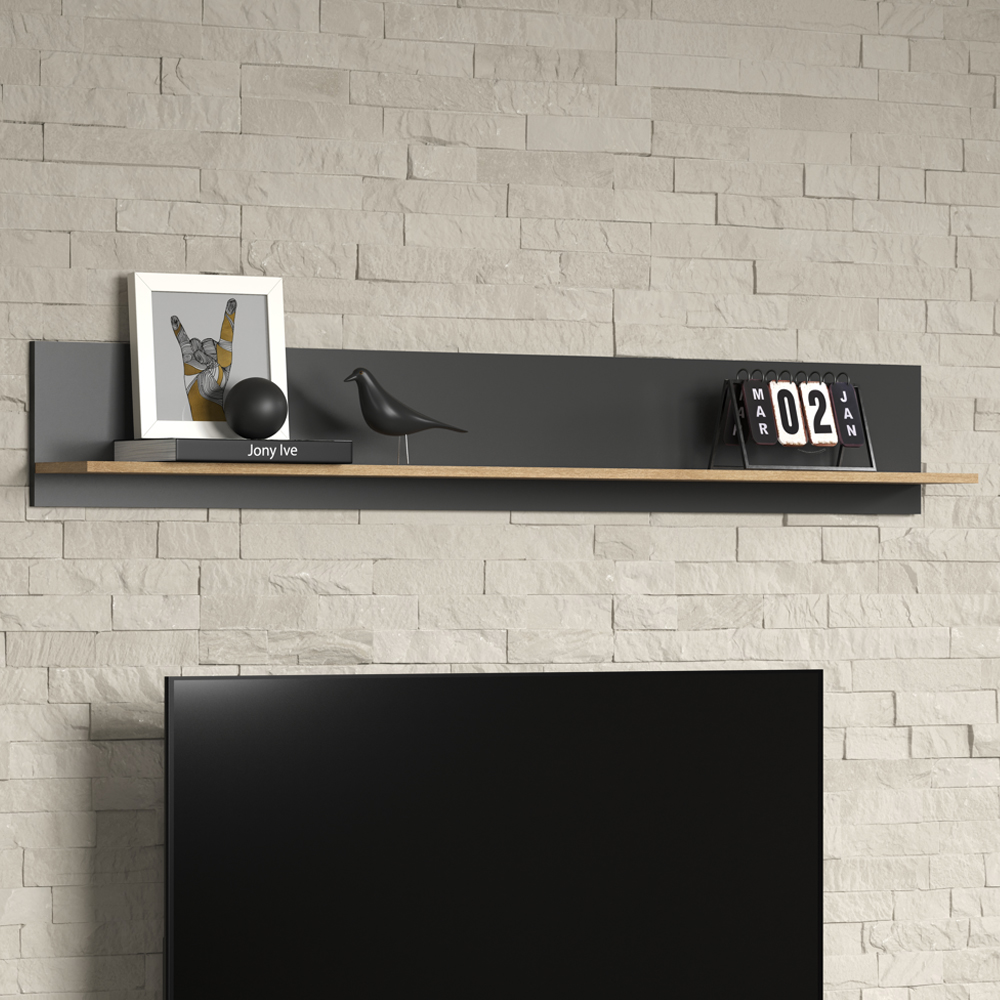 Estero Wide Wooden Horizontal Wall Shelf In Anthracite And Oak