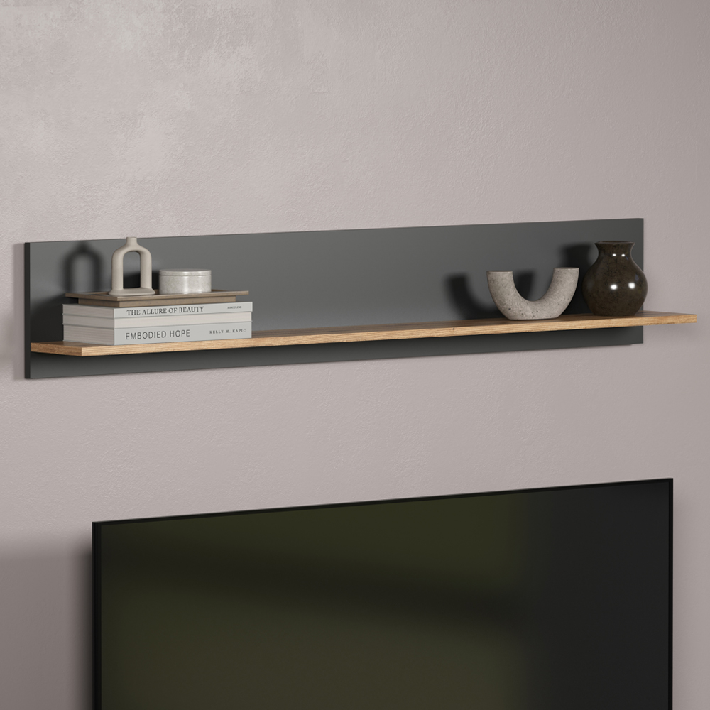 Estero Wooden Horizontal Wall Shelf In Anthracite And Oak